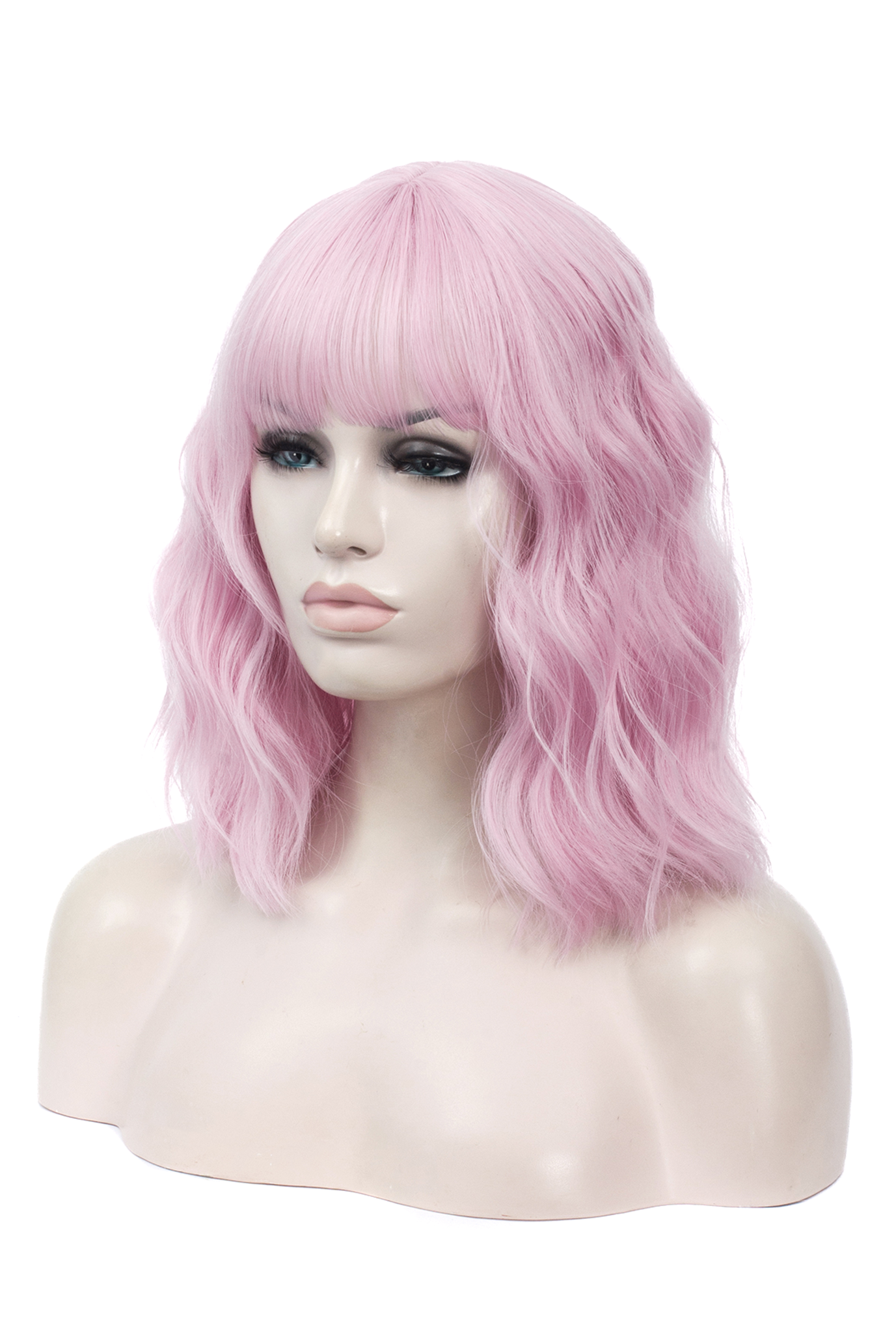 Lichtroze Pruik Schouderlengte Rechte Pony Krullen Roze kopen ...